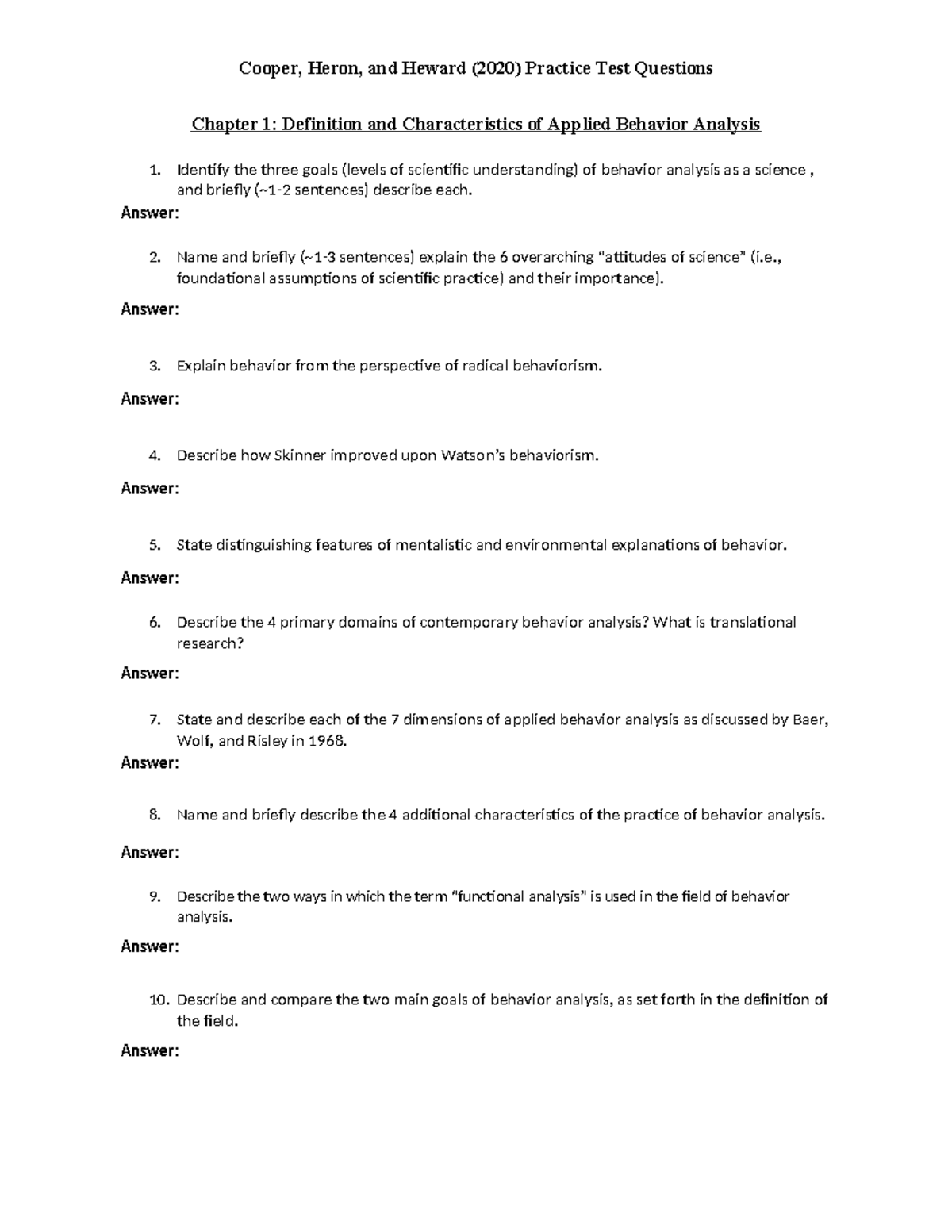 Cooper et al. Ch 1 Practice Test Questions - Cooper, Heron, and Heward ...