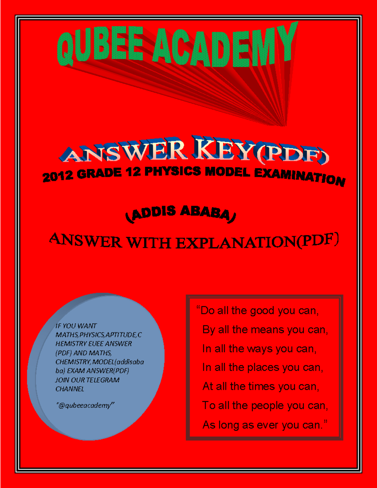 G-12-phy Model- Answer(A.ababa) qubeeac - all the good you can, IF YOU ...