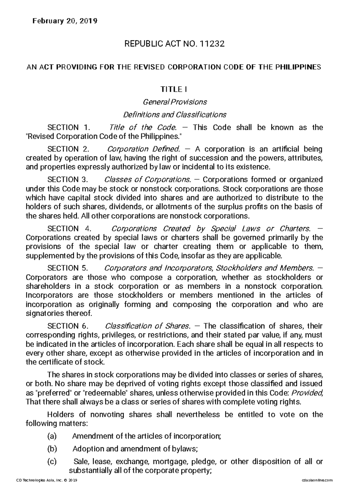 Revised-Corporation-Code - February 20, 2019February 20, 2019 REPUBLIC ...