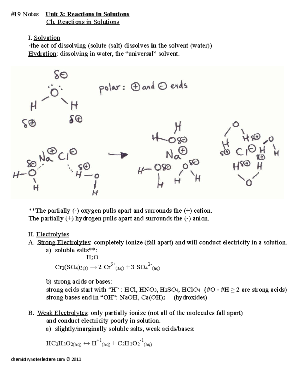 Unit 3 Notes 19 Notes Unit 3 Reactions In Solutions Ch Reactions