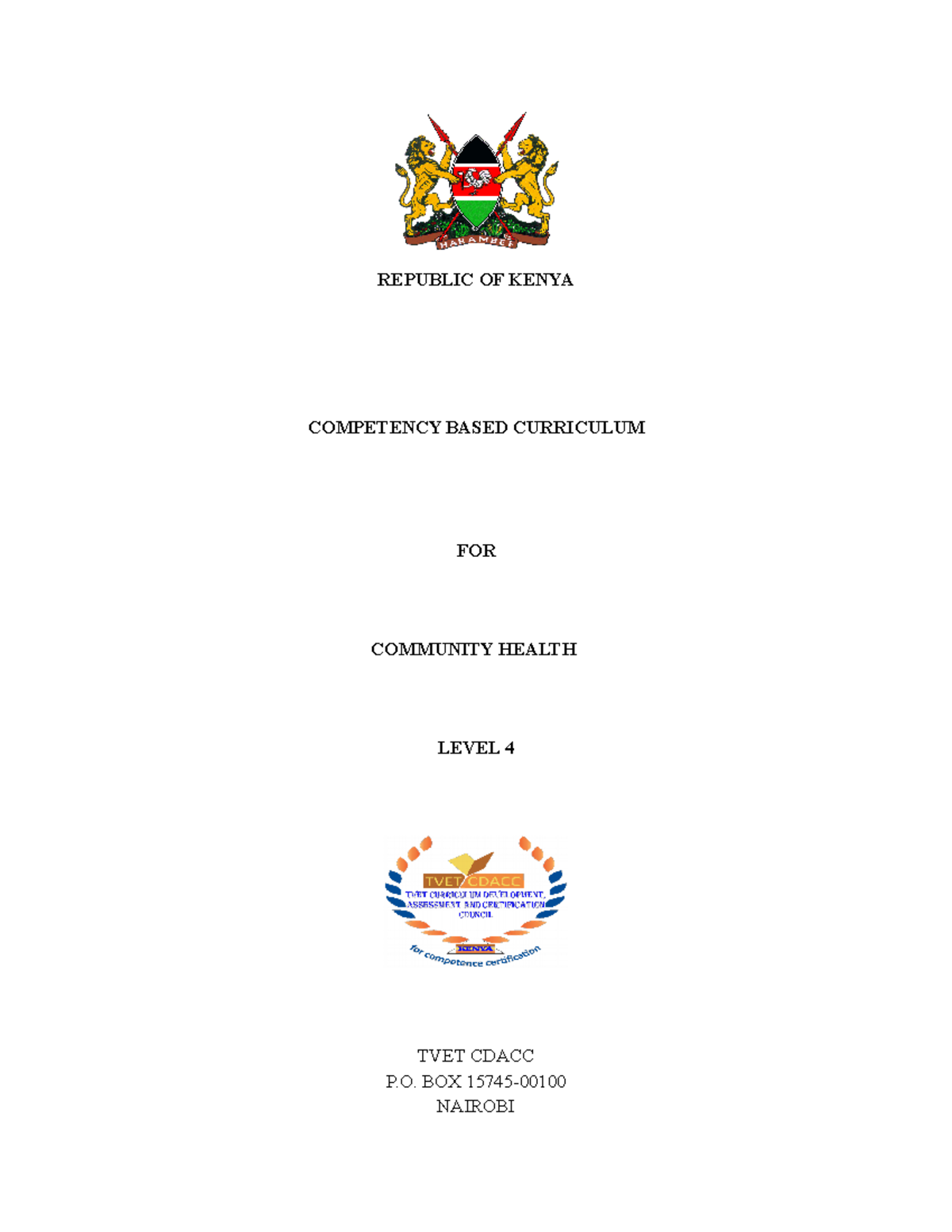 Community Health Level 4 Curriculum level 1 - REPUBLIC OF KENYA ...