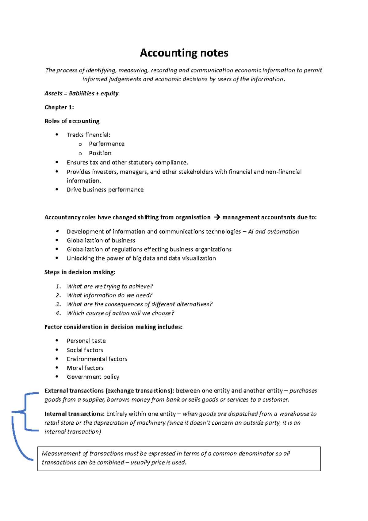 Accounting notes - Accounting notes The process of identifying ...