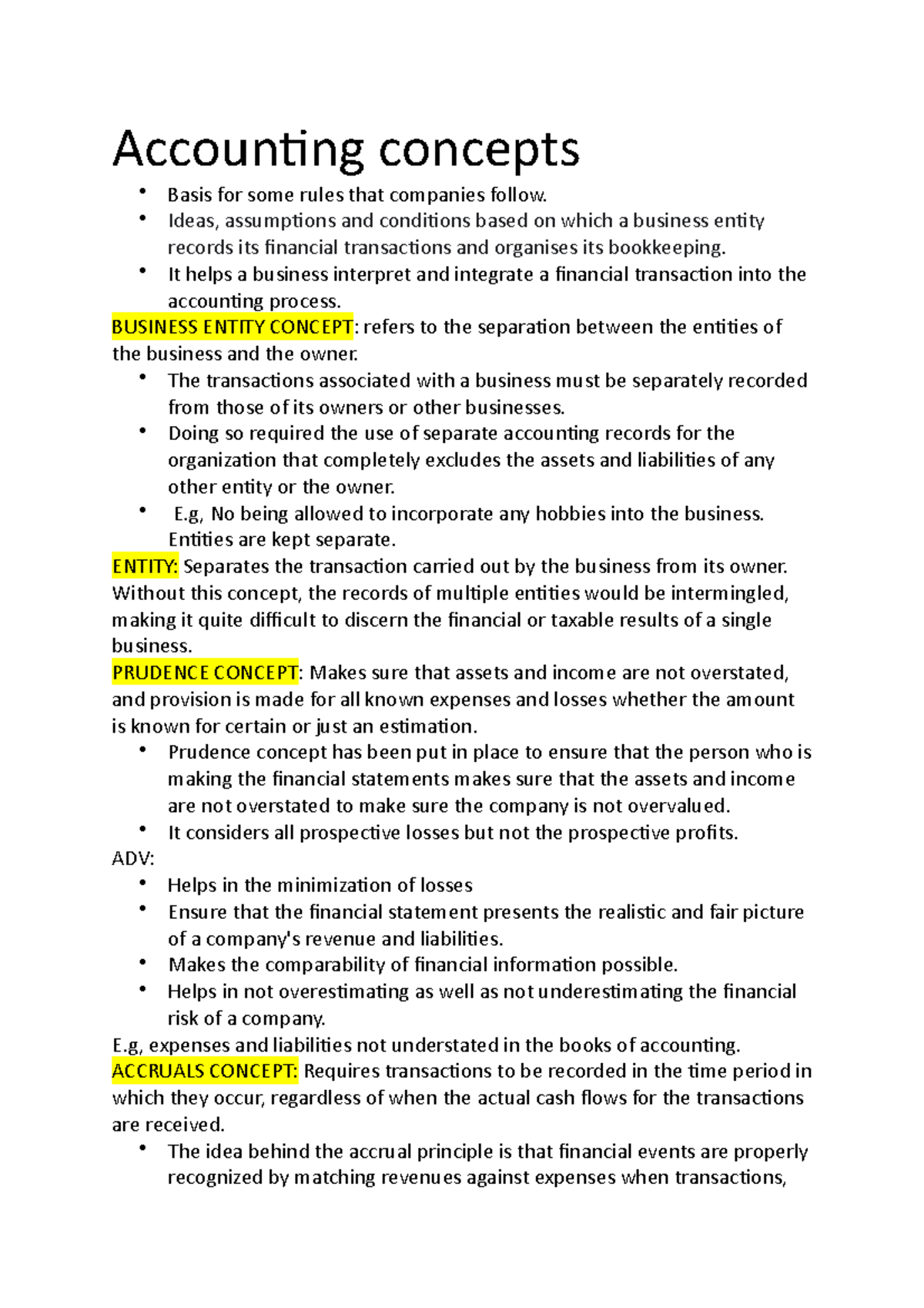 Some important accounting concepts - Accounting concepts Basis for some ...