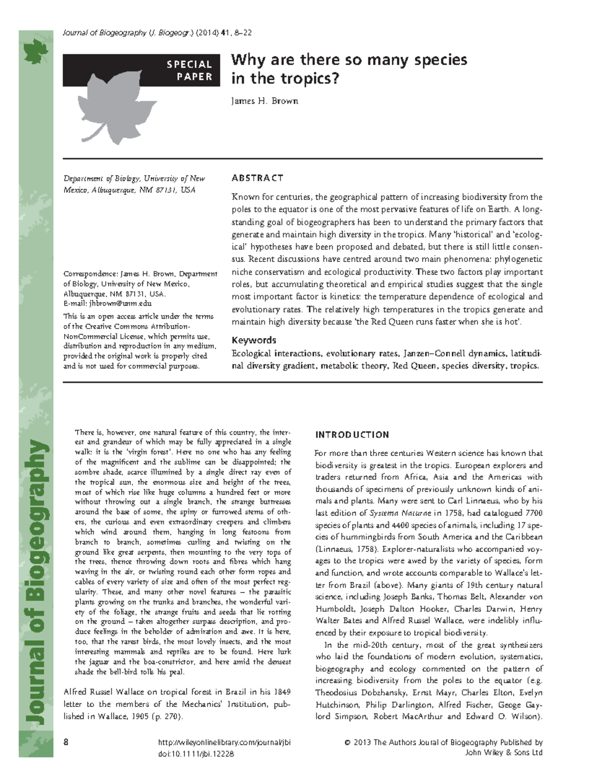 BIO112 Lab 12- Example Article 1- Brown-2014-Journal of Biogeography ...