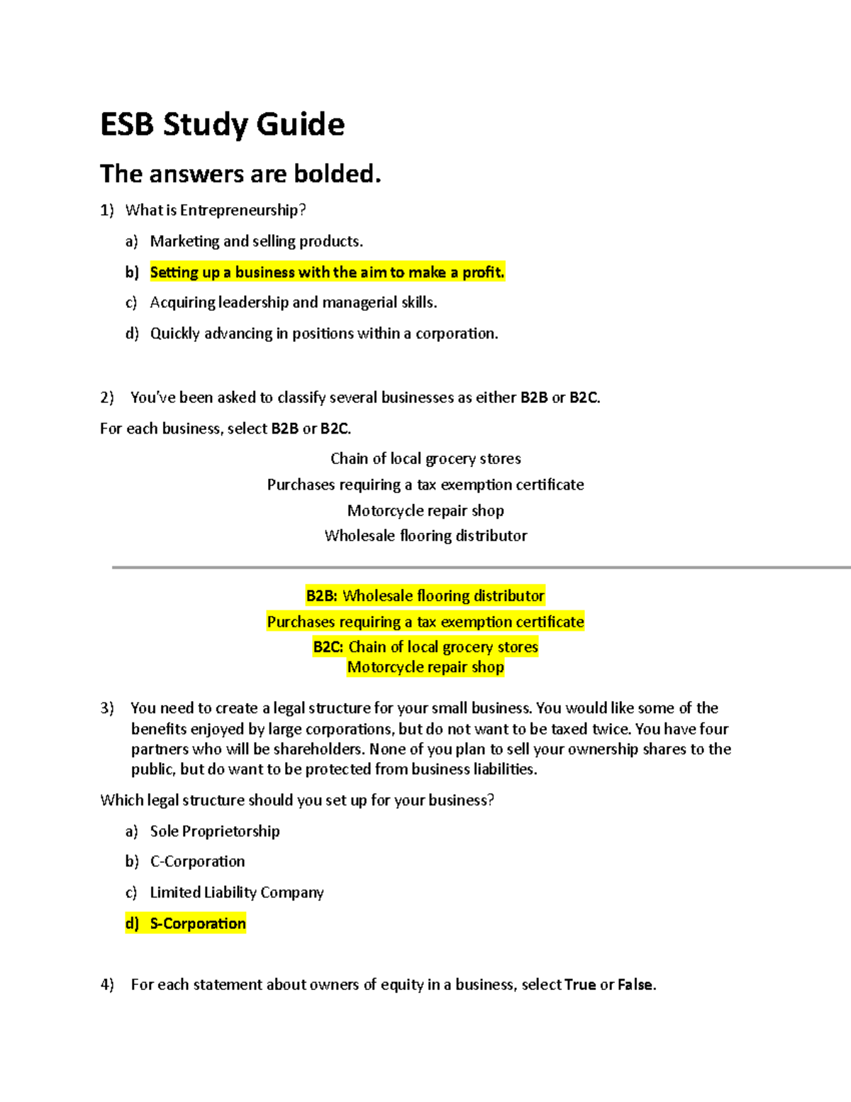 ESB Study Guide - lol - ESB Study Guide The answers are bolded. What is ...