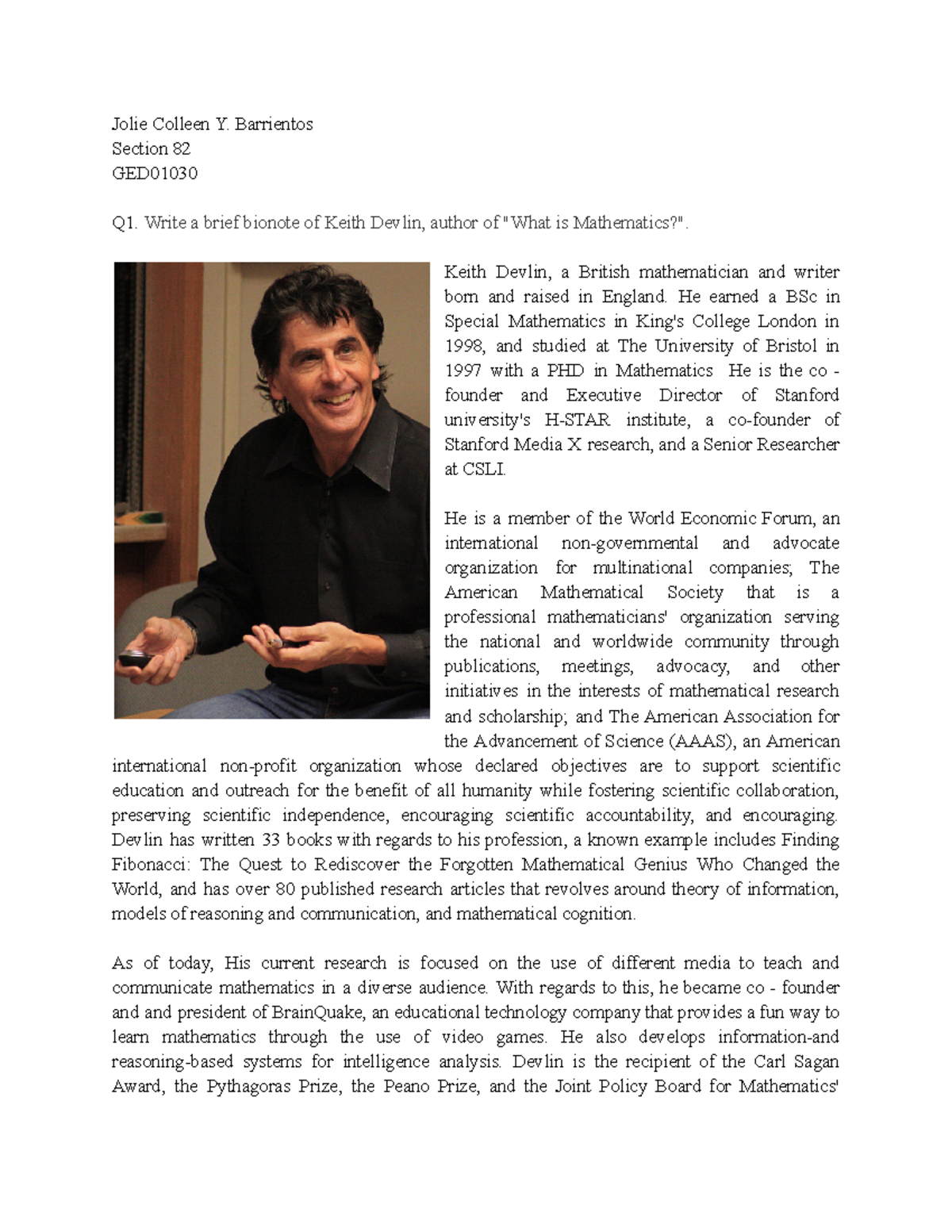 FA#1 GED0103 - importance of math - Jolie Colleen Y. Barrientos Section ...