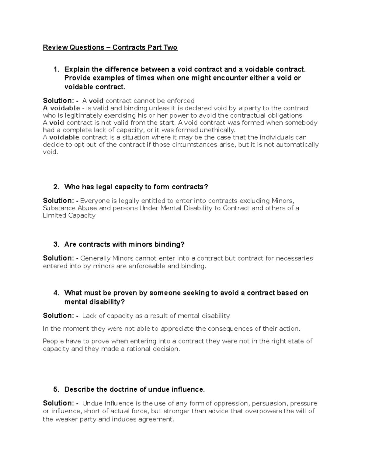 Review Questions - Week 4 - The Contractual Relationship - Review ...