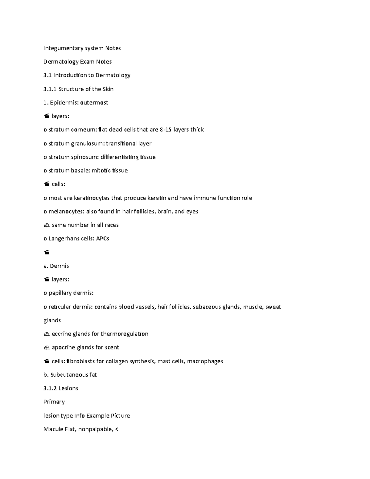 Integumentary system Notes - Integumentary system Notes Dermatology ...