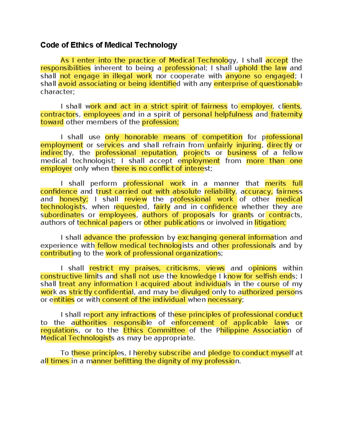458521453 Code of Ethics of Medical Technology - Code of Ethics of ...