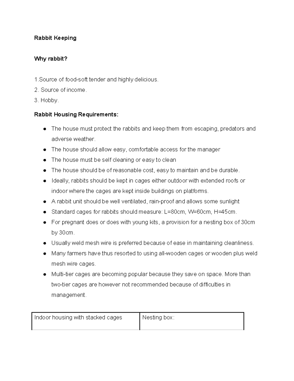 Rabbit Keeping - Module 3 second term - Rabbit Keeping Why rabbit? 1 of ...