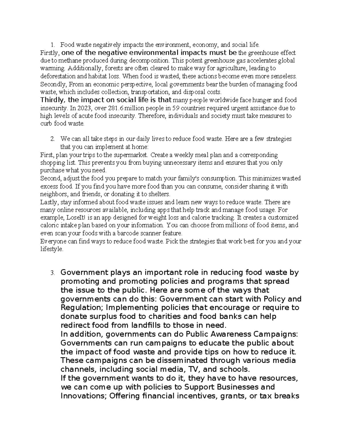 Food waste negatively impacts the environment - 1. Food waste ...