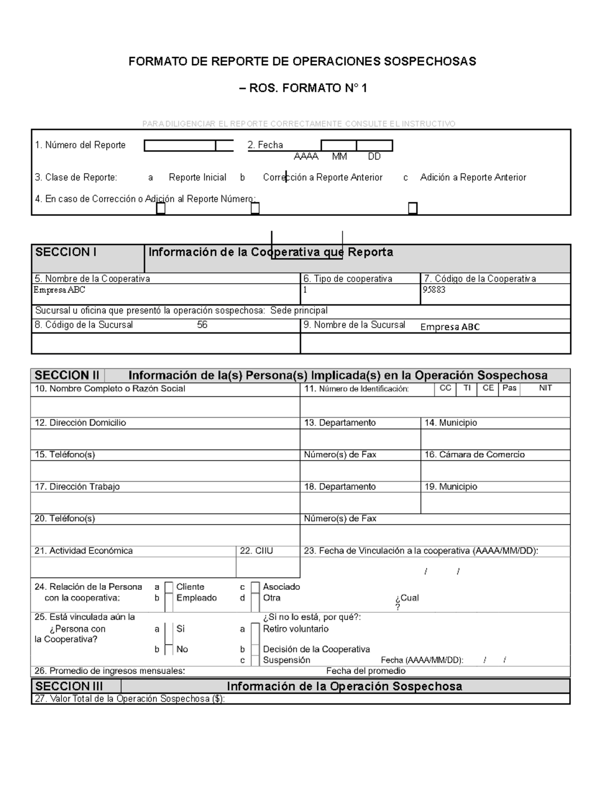 Anexo 5 Reporte de operaciones sospechosas realizado - FORMATO DE ...