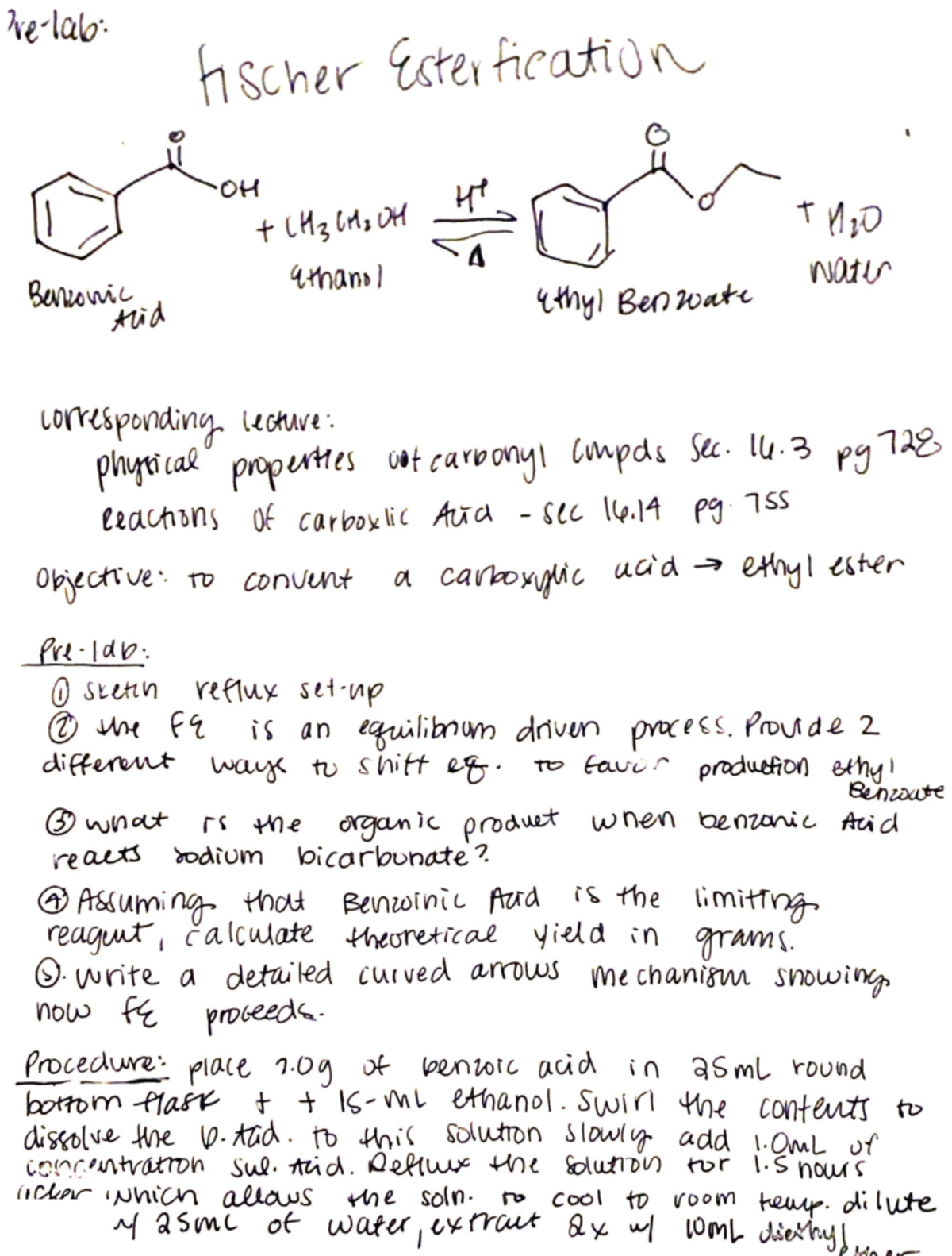 fischer esterification - ve-lab: fischer Esterfication OH H TH2O CH3 CH ...