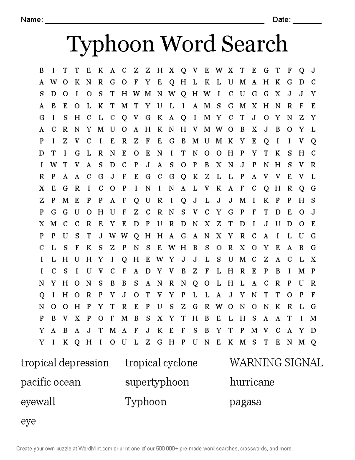 Wordsearch-Typhoon - Activity about Typhoons - Create your own puzzle ...