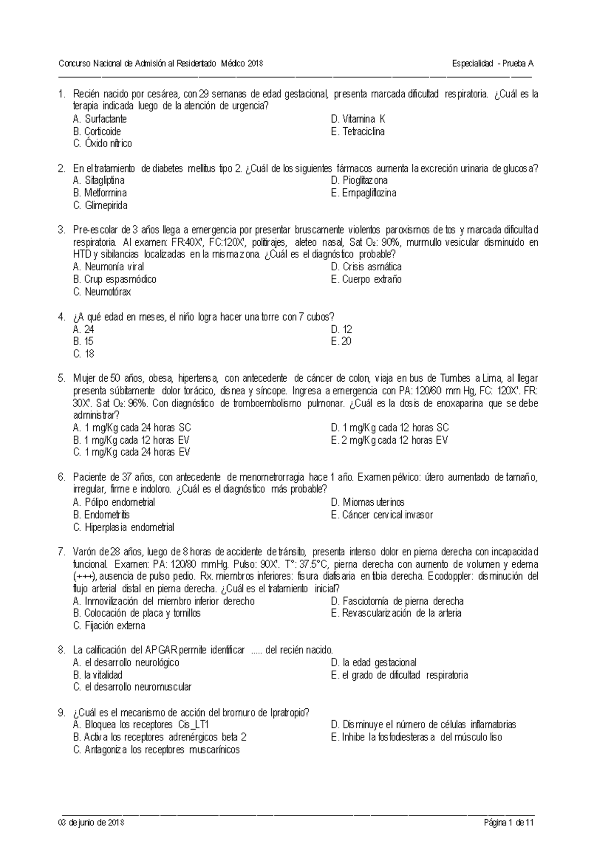 Prueba A ENARM 2018 - - Studocu