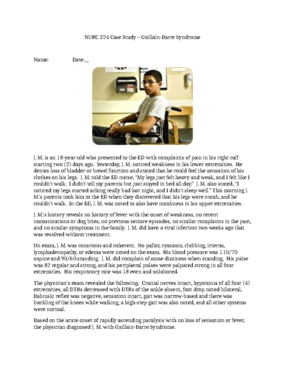 NURC 324 Case Study II for Students - NURC 324 Case Study – Guillain ...