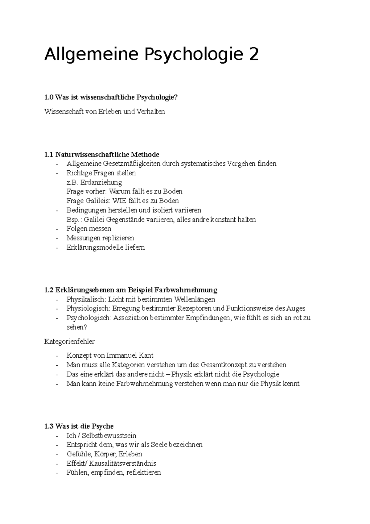 Zusammenfassung 2 Allgemeine Psychologie - Allgemeine Psychologie 2 1 Was ist wissenschaftliche ...