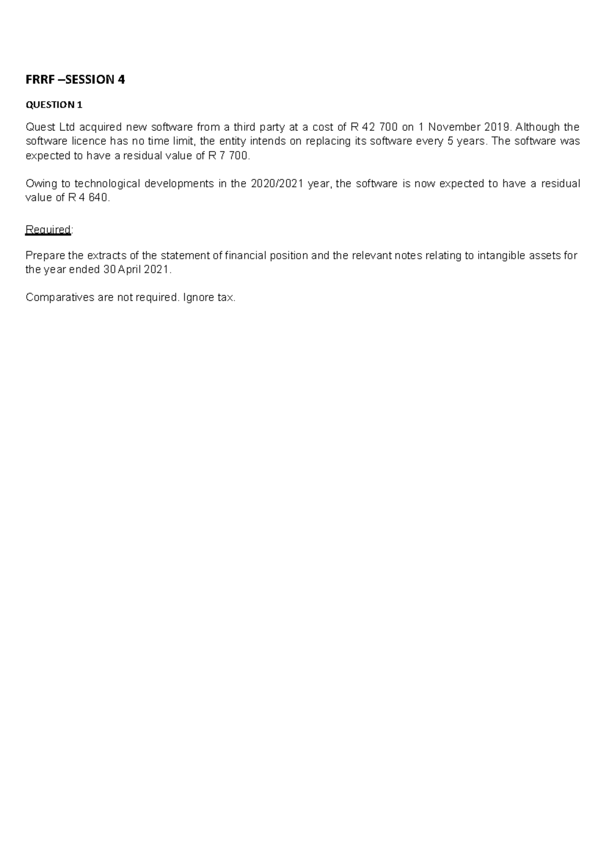 FRRF Session 4 Question 2023 - FRRF –SESSION 4 QUESTION 1 Quest Ltd ...