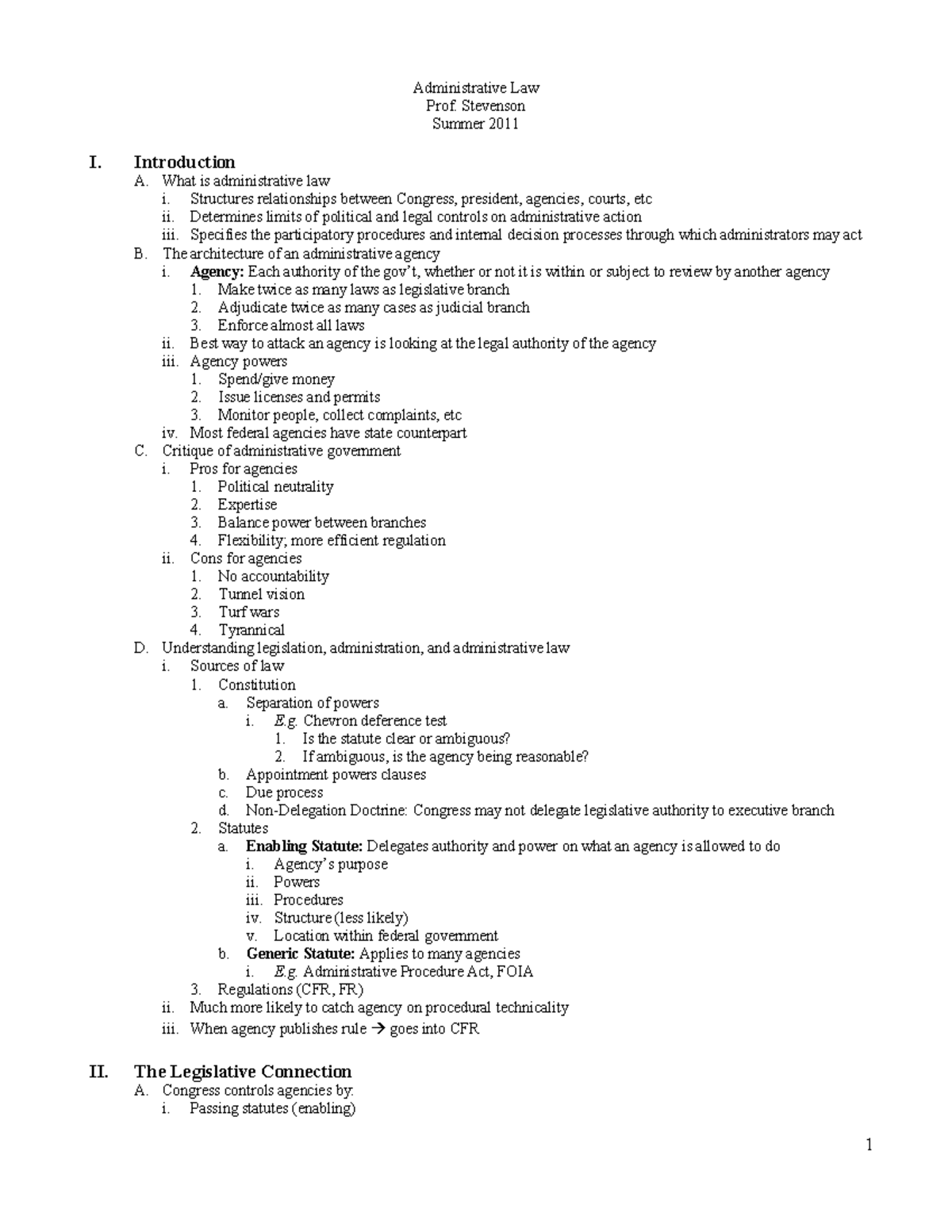 Administrative Notes-SU11 - Administrative Law Prof. Stevenson Summer ...