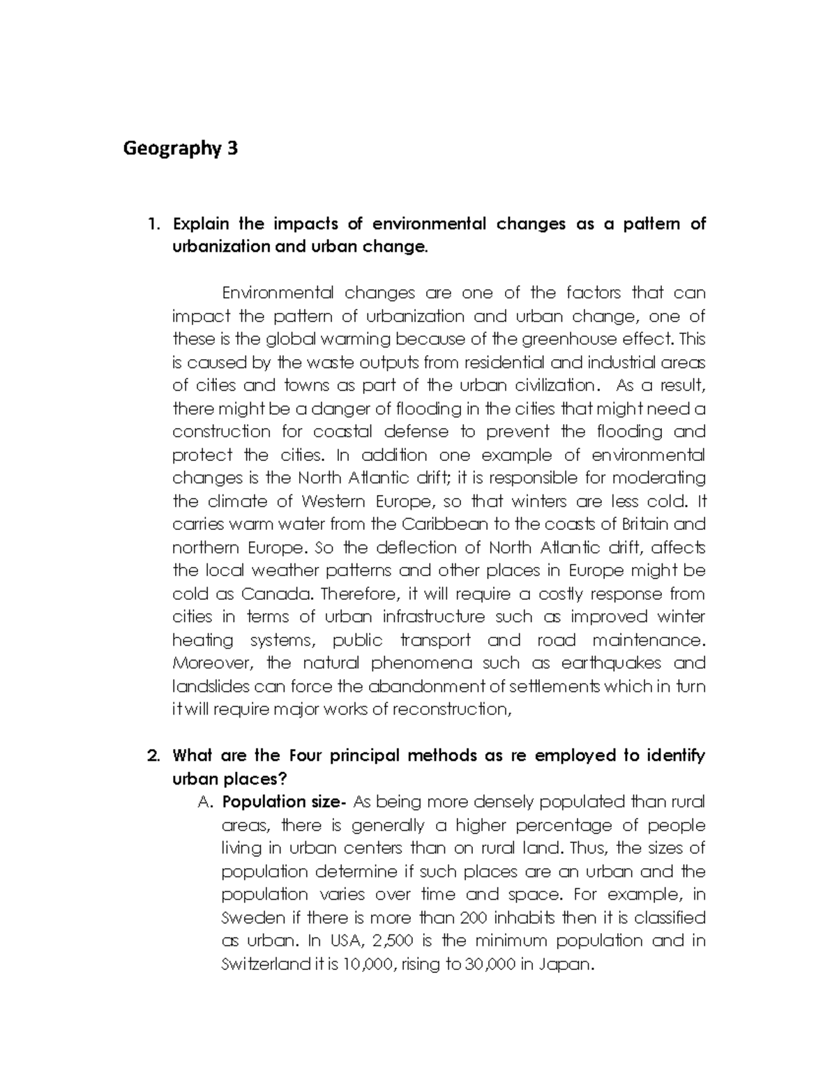 Geography - Explain the impacts of environmental changes as a pattern ...