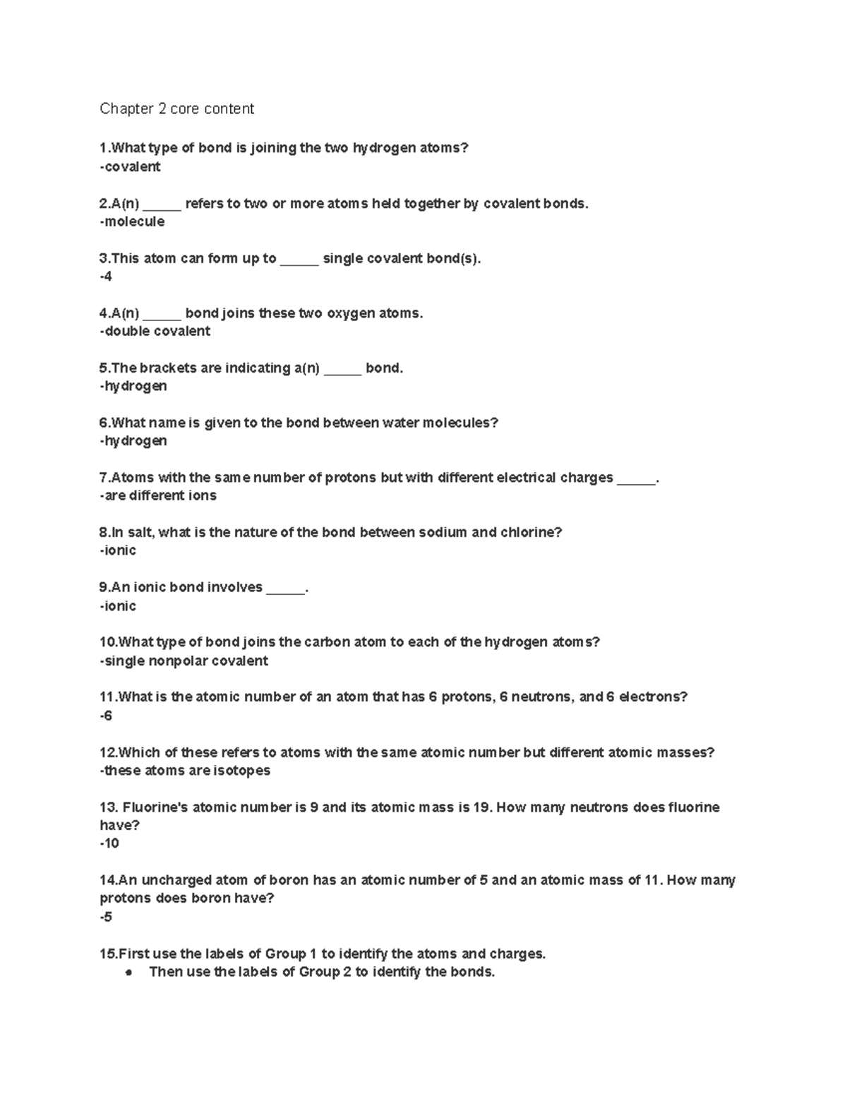 Chapter 2-2 - these are core assignments for biology. - Chapter 2 core ...