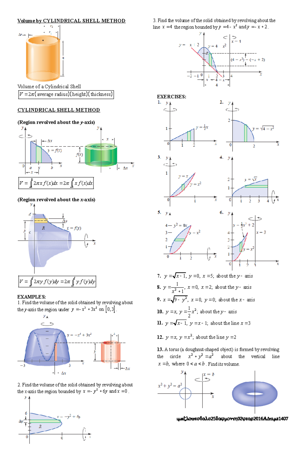 MATH 008 Problem SET Volume BY Cylindrical Shell Method - Volume by ...
