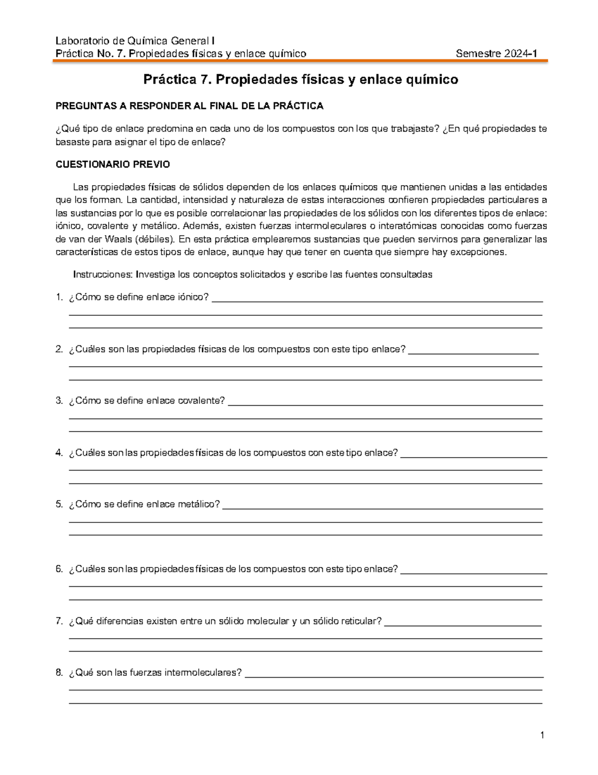 Practica 7 propiedades fisicas y enlace quimico en solidos 2024-1 ...