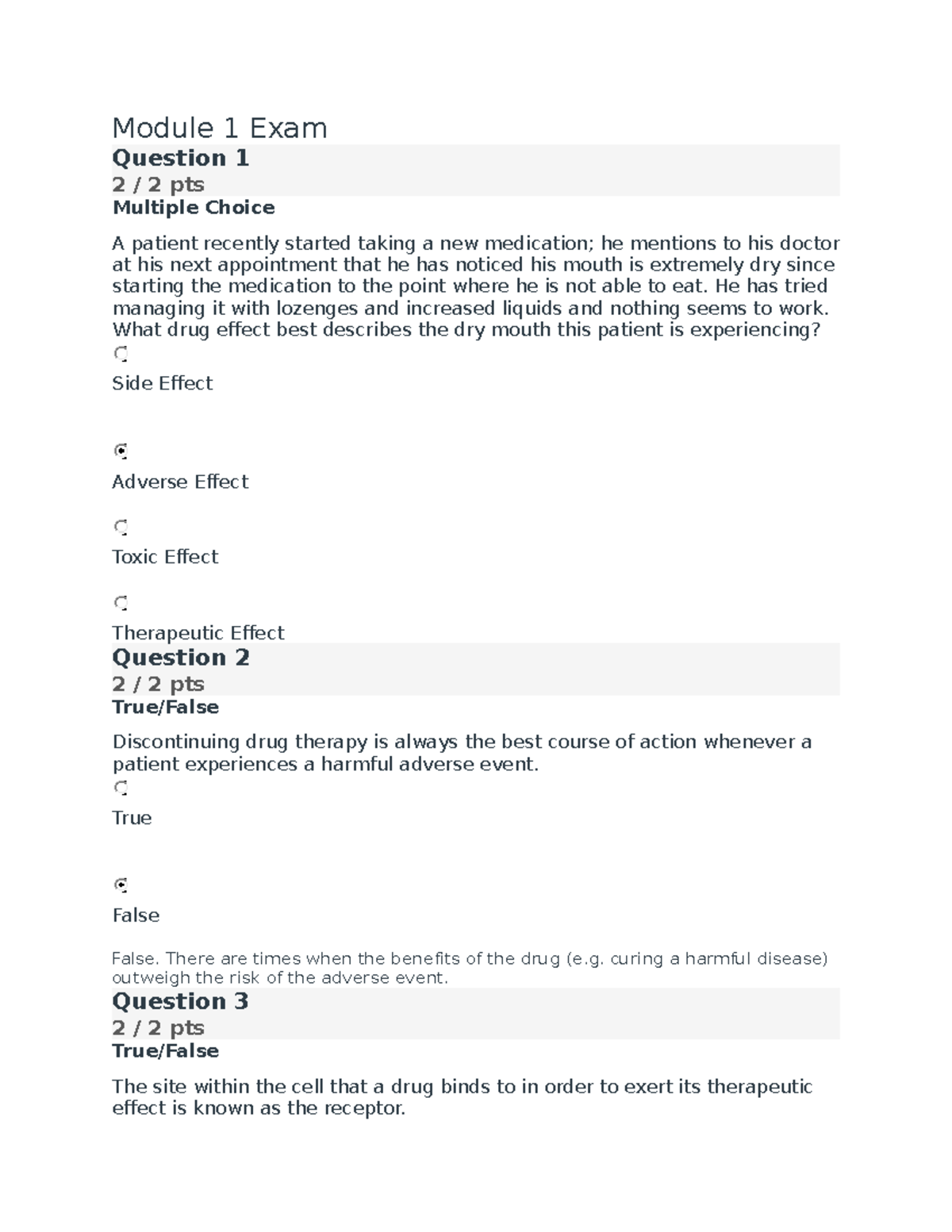 All my pharm test - Need - Module 1 Exam Question 1 2 / 2 pts Multiple ...