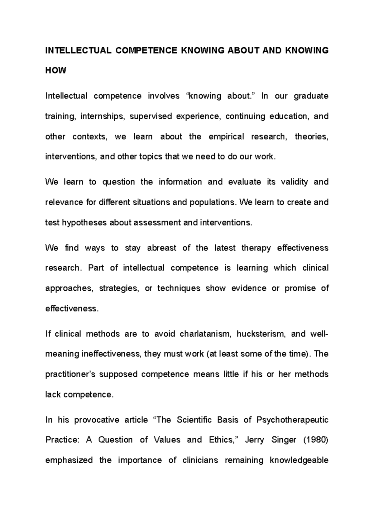 Intellectual Competence Knowing About AND Knowing HOW - INTELLECTUAL ...