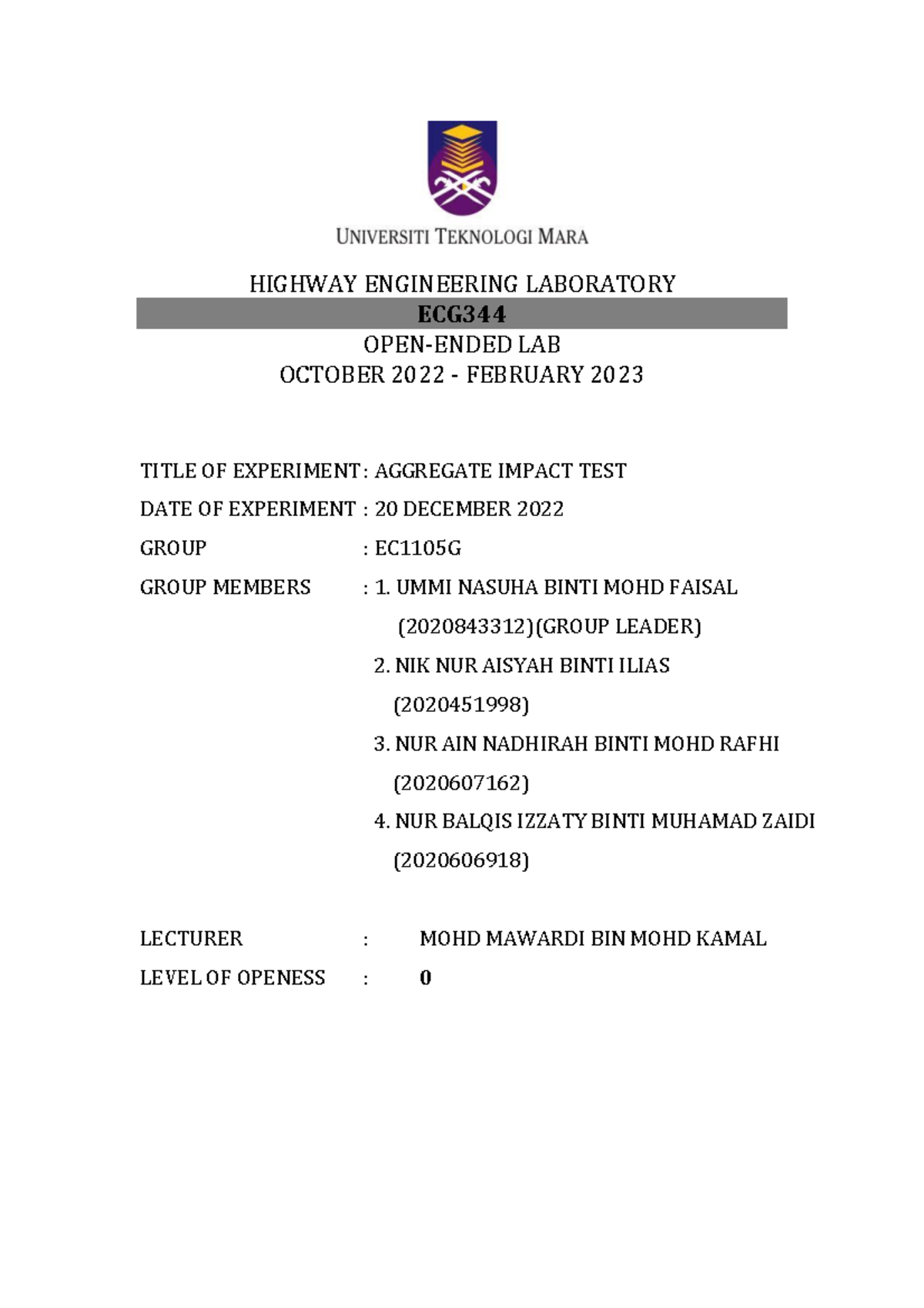 LAB 7 - Aggregate Impact TEST (AIV) - HIGHWAY ENGINEERING LABORATORY ...