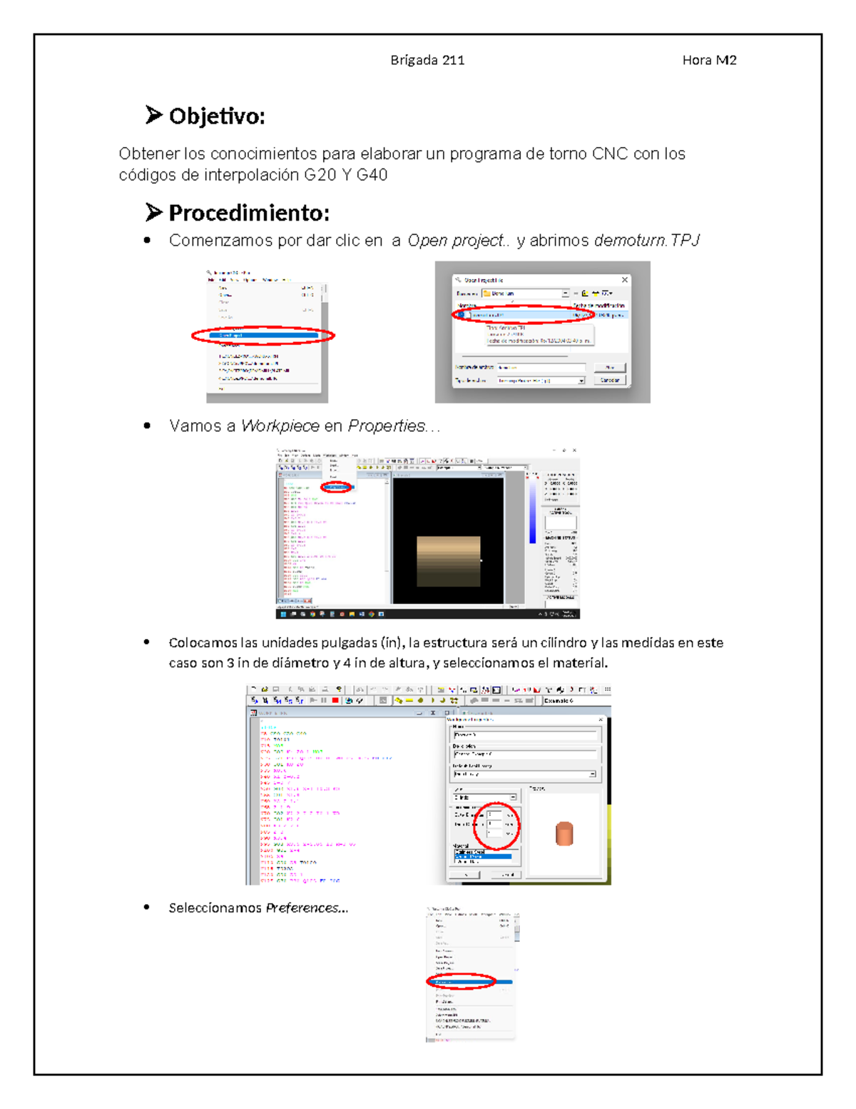 Lab de CNC m2 practica 3 - Brigada 211 Hora M Objetivo: Obtener los ...