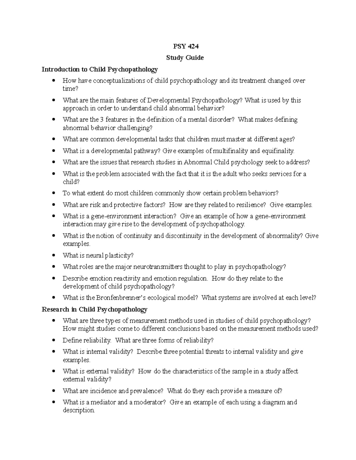 PSY 424 Study Guide SS23 - PSY 424 Study Guide Introduction to Child ...