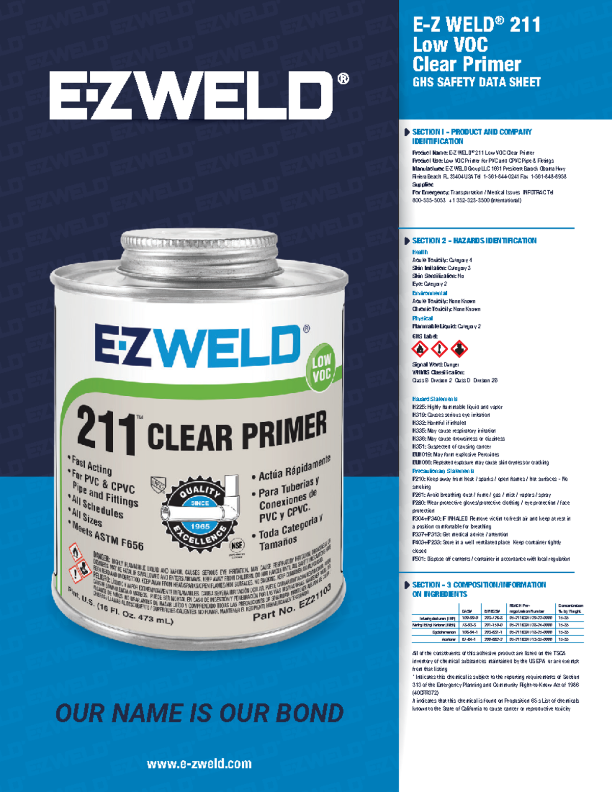 211 Clear Primer-EZ WELD - Health Acute Toxicity: Category 4 Skin ...