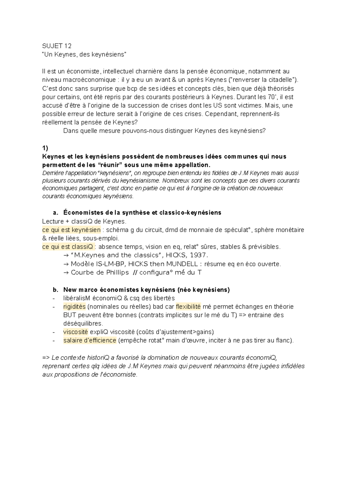 Un Keynes, des keynésiens - SUJET 12 “Un Keynes, des keynésiens” Il est ...