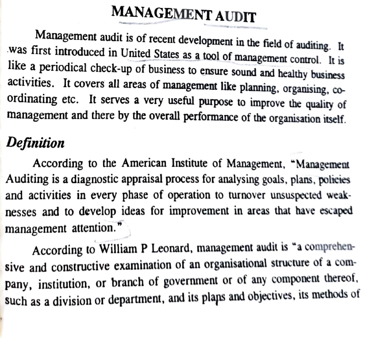 Management Audit - MANAGEMENT AUDIT Management audit is of recent ...