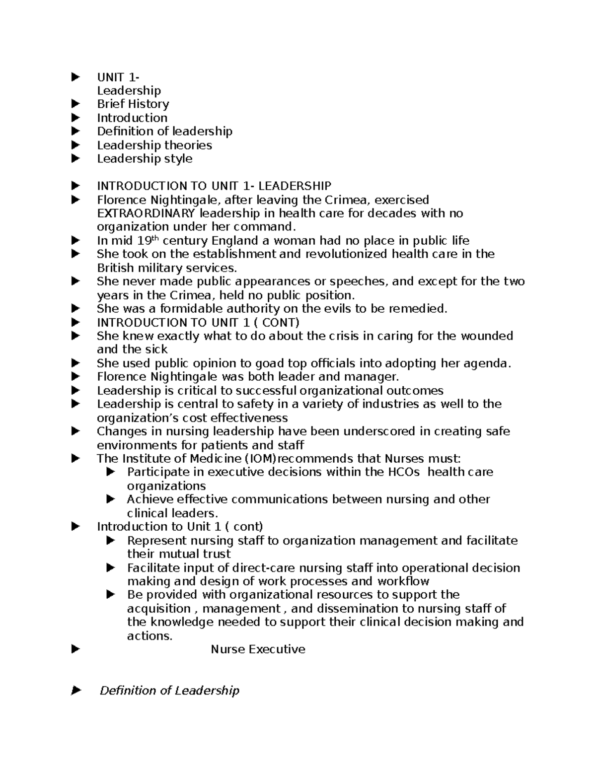 Handout on Leaderhip on Management based on PPT - UNIT 1- Leadership ...