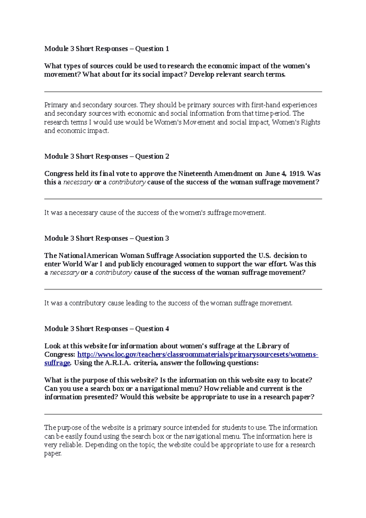 HIS 200 Week 3 Writing Responses - Module 3 Short Responses – Question ...