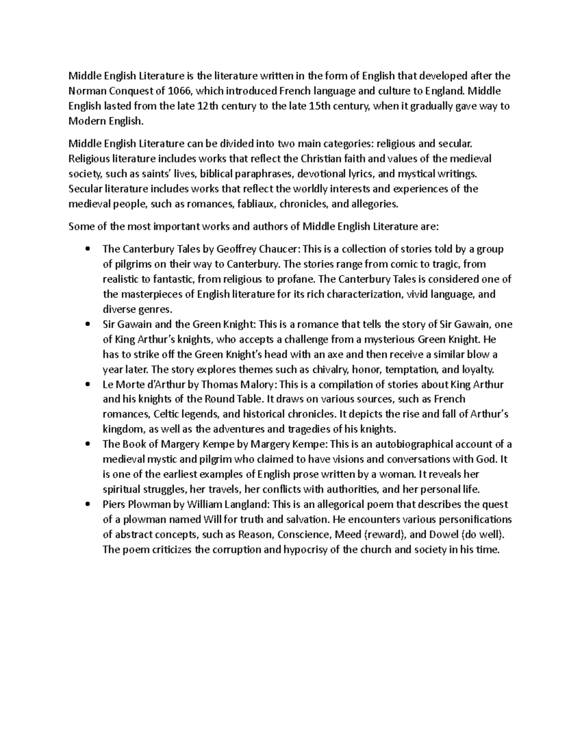 Middle English Literature - Middle English lasted from the late 12th ...