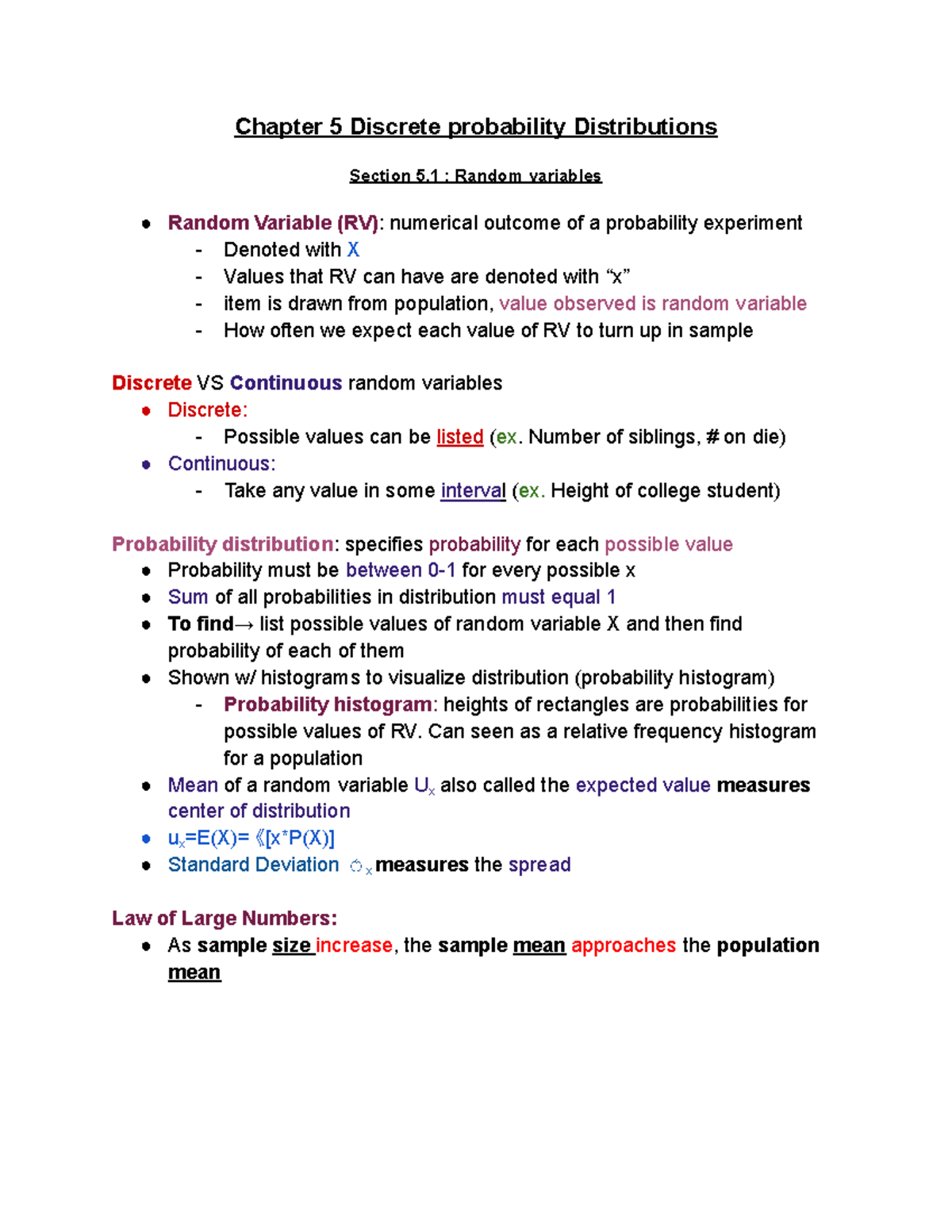 Stats Ch. 5 Discrete probability Distributions - Chapter 5 Discrete ...