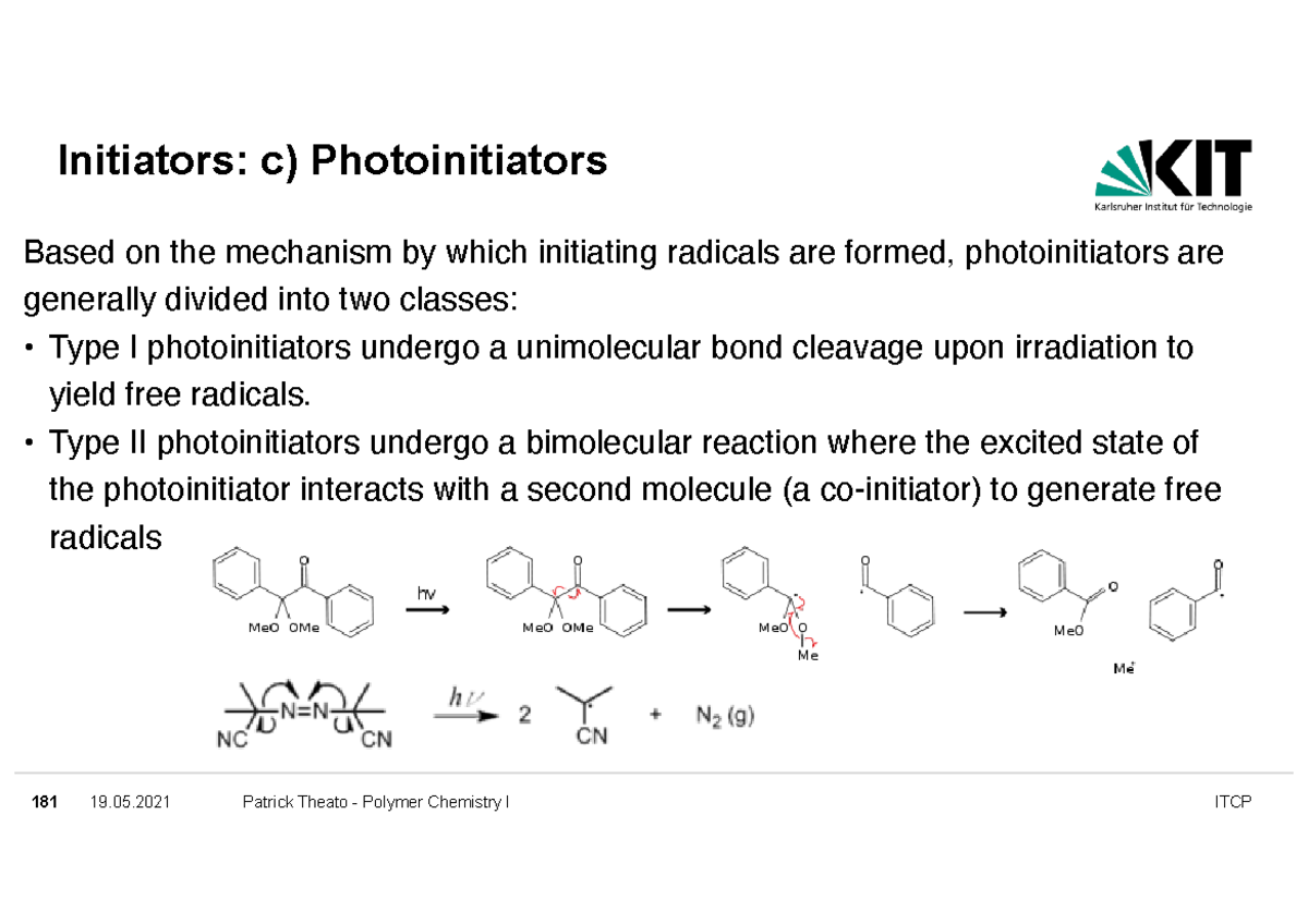 Polymer Chemistry-I E - Lecture notes - Initiators: c) Photoinitiators ...