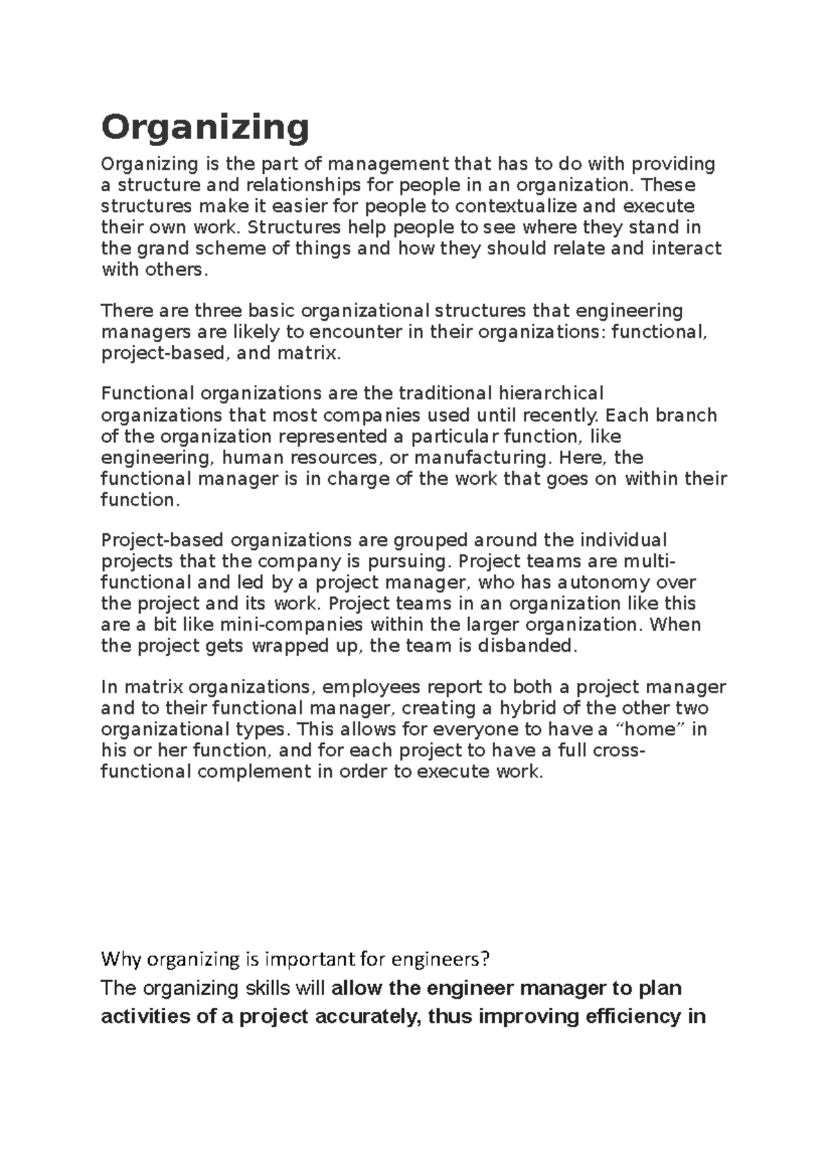 Organizing - Engineering Management - Organizing Organizing is the part ...