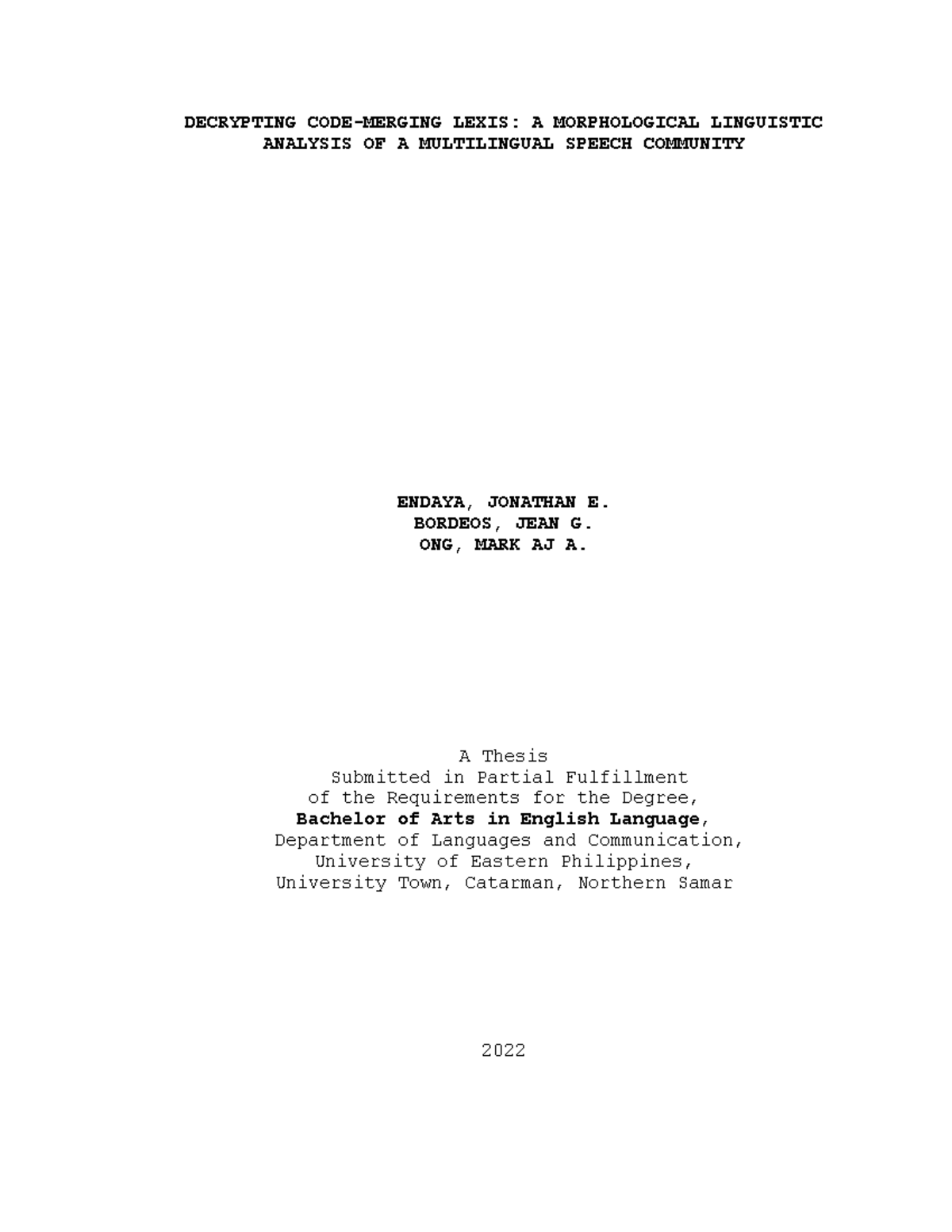 Decrypting Code Merging Decrypting Code Merging Lexis A Morphological Linguistic Analysis Of