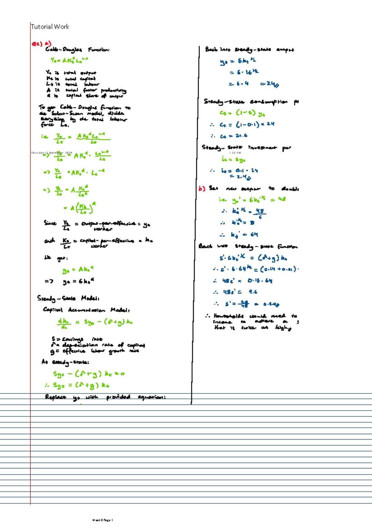 Tutorial 9 Questions (Answers) - ECON10003 - Tutorial Work Thursday 12 ...