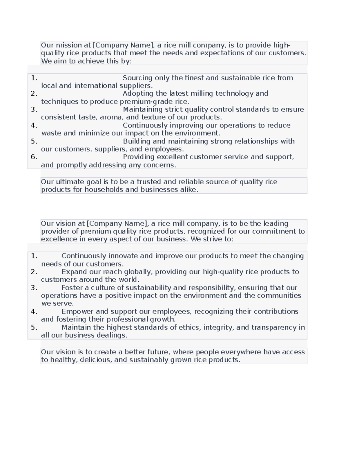Our mission and vision - nothing - Our mission at [Company Name], a ...