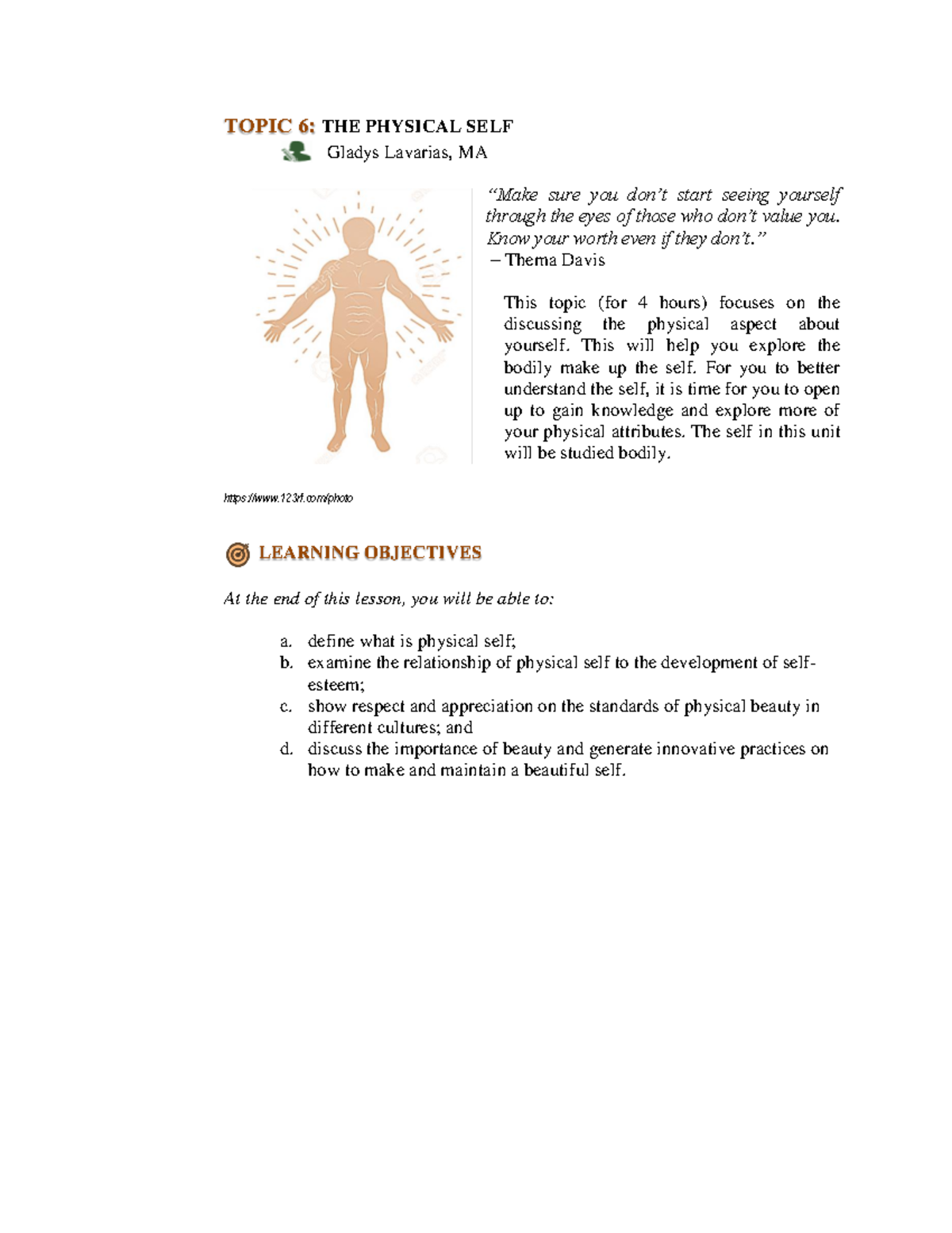 Topic 6 - The Physical Self Understanding the Self - TOPIC 6: THE ...