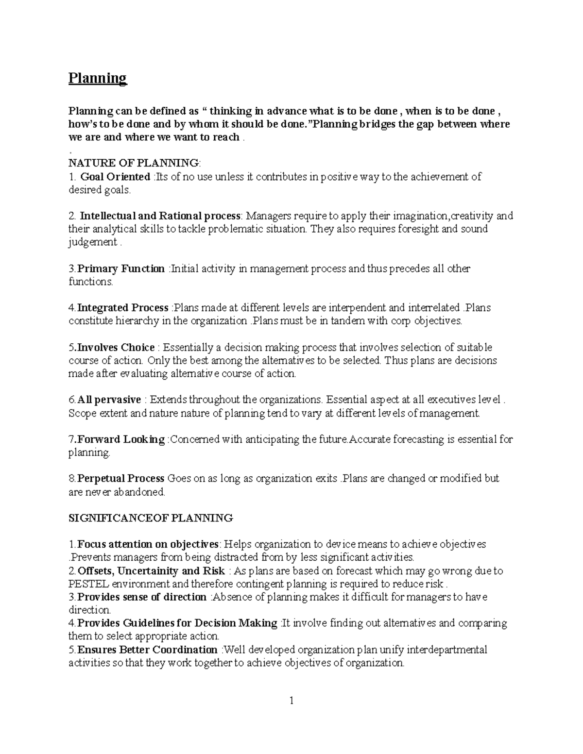 PRINCIPLES OF MANAGEMENT NOTES UNIT 2 - Planning Planning can be ...