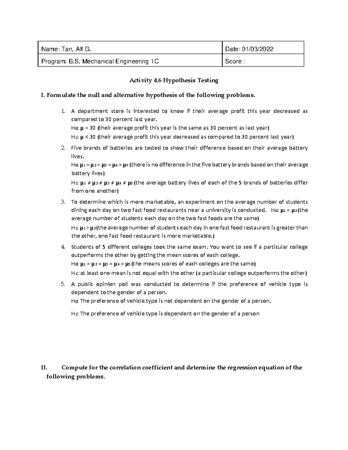 Tan BSME-1C-Activity-4 - Name: Tan, Alf G. Date: 01/03/ Program: B. Mechanical Engineering 1C ...