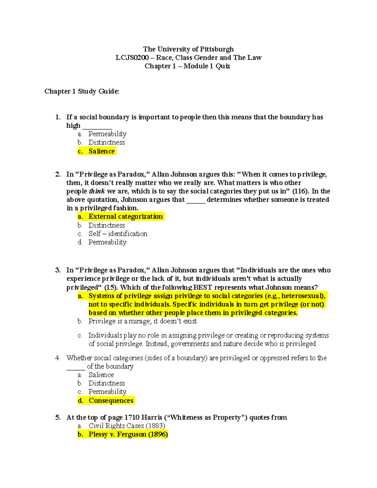 Module 1 - Practice Test - The University of Pittsburgh LCJS0200 – Race ...