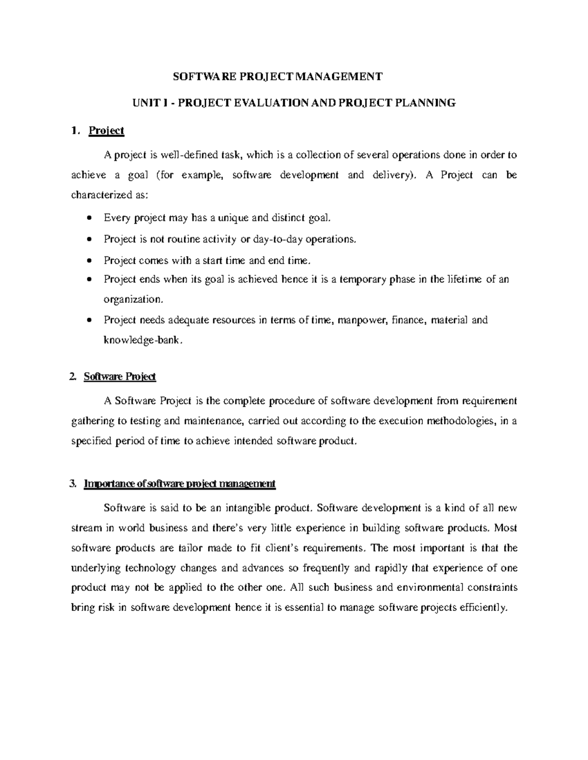 Unit-1 details - notes - SOFTWARE PROJECT MANAGEMENT UNIT I - PROJECT ...