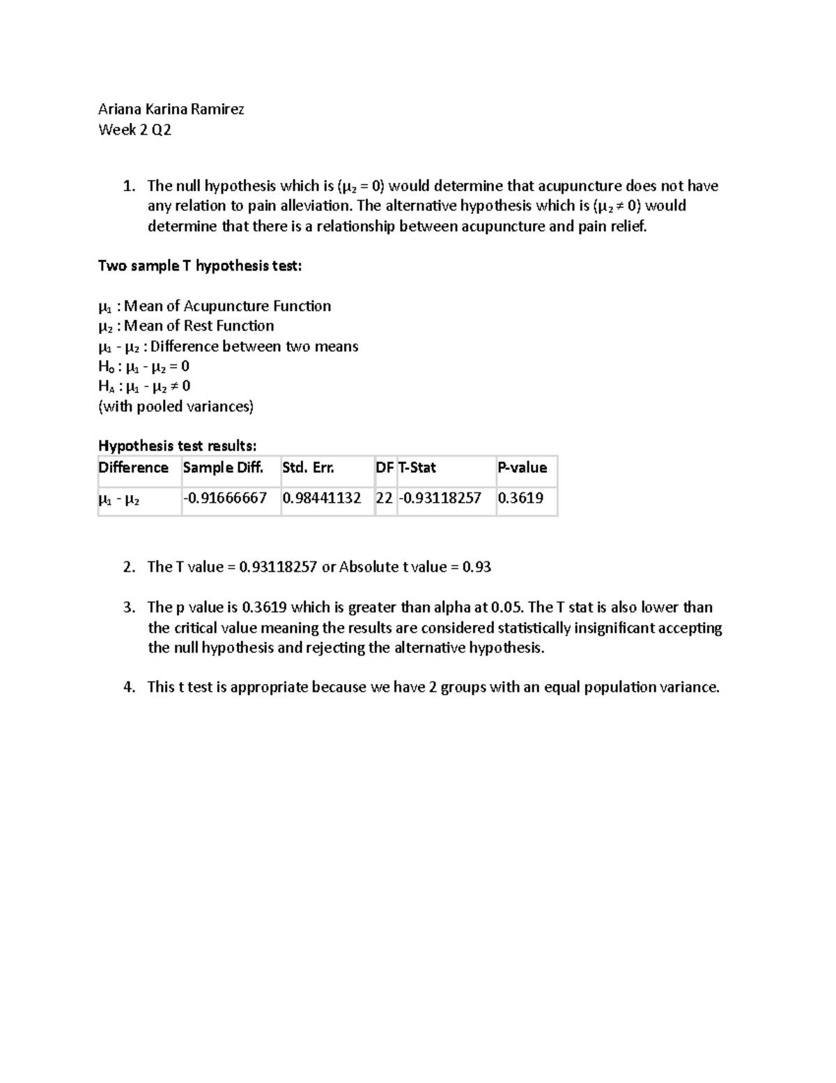 Week 2 Q2 Revised - Biomedical Statistics Discussion Board/ Assignment ...